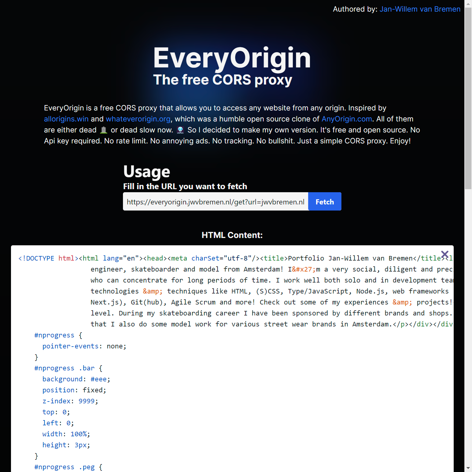 Jan-Willem van Bremen - Portfolio EveryOrigin CORS Proxy